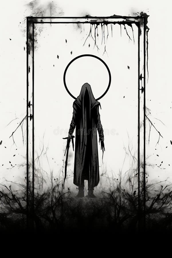 The Grim Reaper is Standing in Front of an Open Door Stock Illustration ...