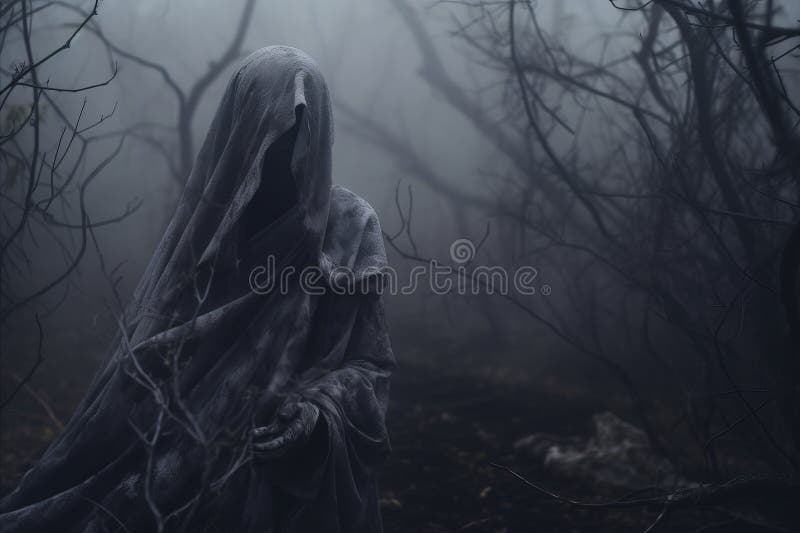The Grim Reaper Standing in the Middle of a Dark Forest Stock ...