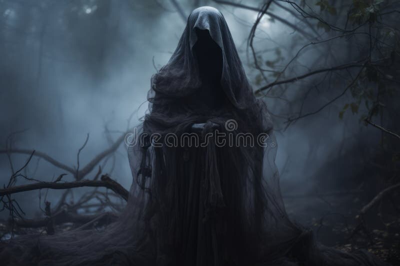 The Grim Reaper Standing in the Woods in the Dark Stock Illustration ...