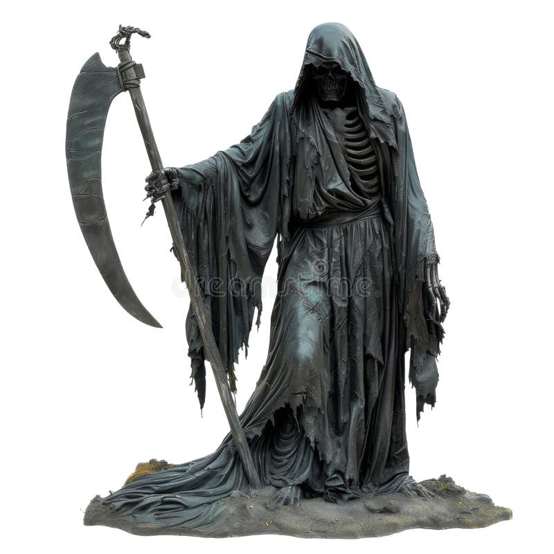 Grim Reaper Statue with Scythe and Torn Robe Stock Image - Illustration ...