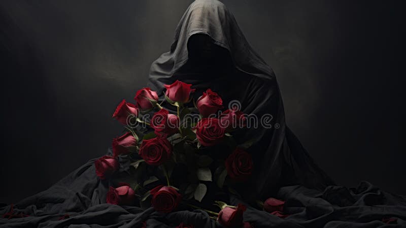 Dark Portrait of Grim Reaper with Roses in Dimitry Roulland Style Stock ...