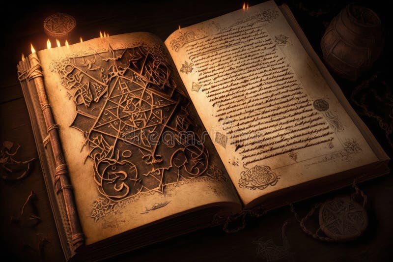 A Grimoire Filled with Spells and Incantations, Handwritten in an ...
