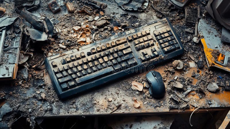 Grimy Keyboard and Mouse in a Neglected Office Space Stock Illustration ...