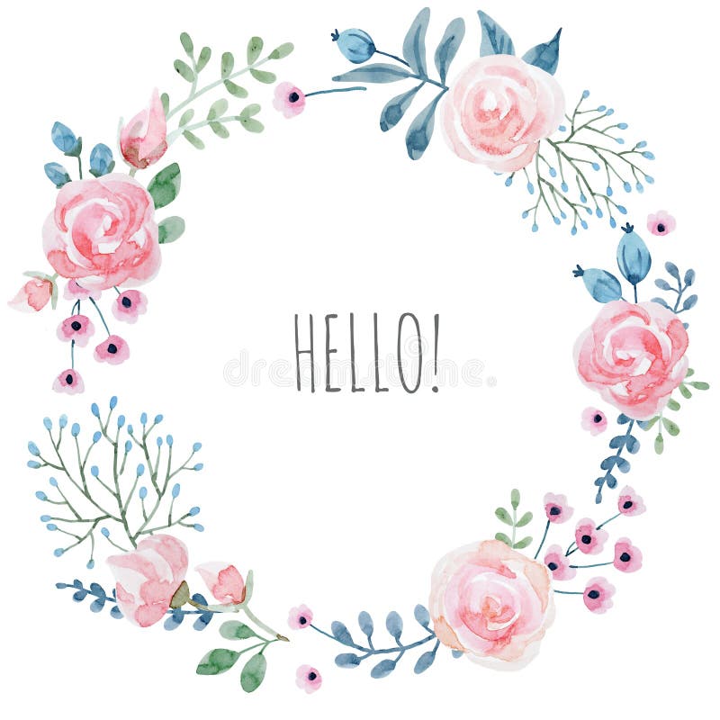 Grinalda Floral Da Aquarela Ilustração Stock - Ilustração de azul ...