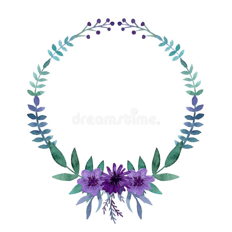 Grinalda Simples Com Aquarela Violet Flowers Brilhante, Bagas E Folhas ...