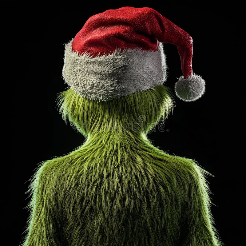Grinch with Santa Hat, Back View Stock Illustration - Illustration of ...