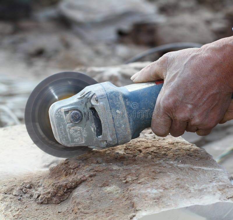 Grinder Worker Cuts a Stone the Electric Tool Stock Image - Image of ...