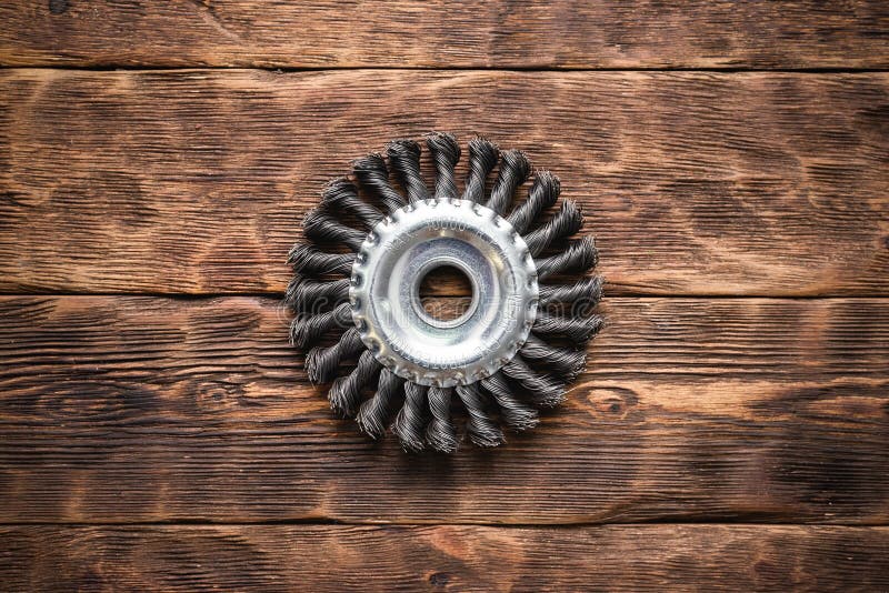 Grinding Disc and Polished Steel Wire Brush of a Angle Grinder Stock ...