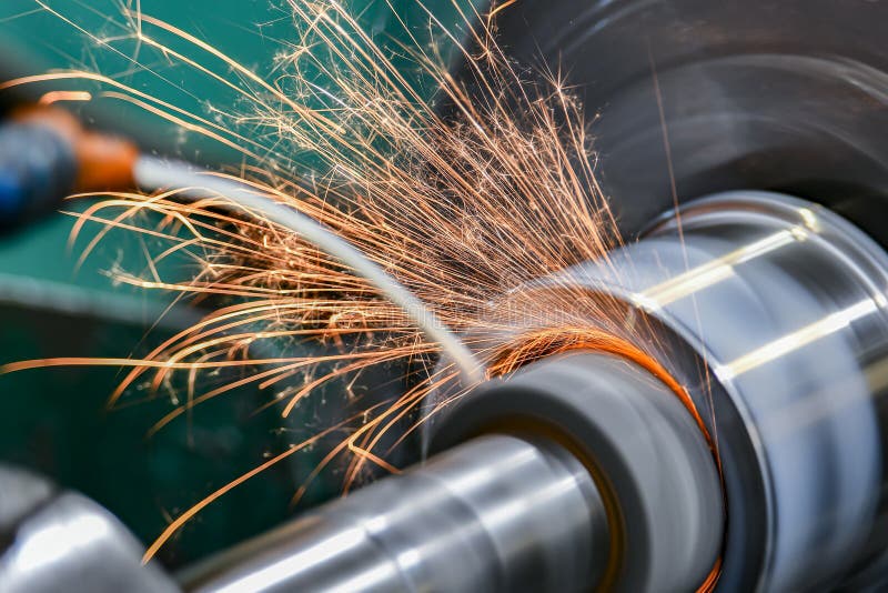 Grinding the Hole on a Cylindrical Grinder with Coolant Stock Photo ...