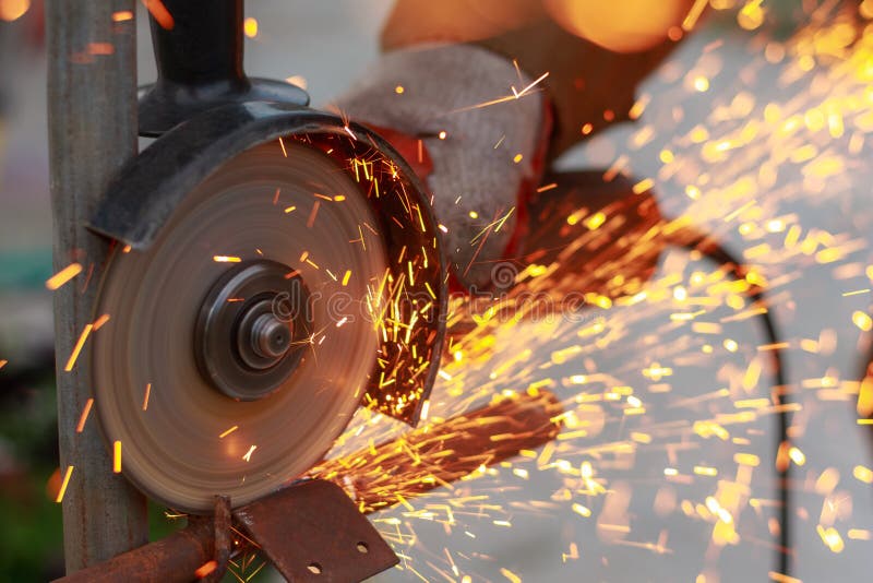 Grinding Machine Close-up in Working with Sparks Stock Image - Image of ...