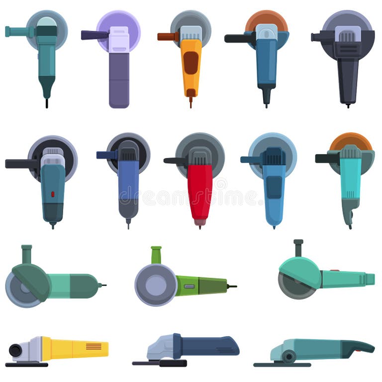 Grinding Machine Icons Set, Cartoon Style Stock Vector - Illustration ...