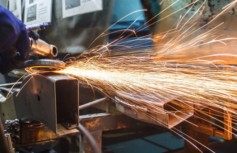 Grinding Machine on Work and Spark Movement Stock Photo - Image of ...