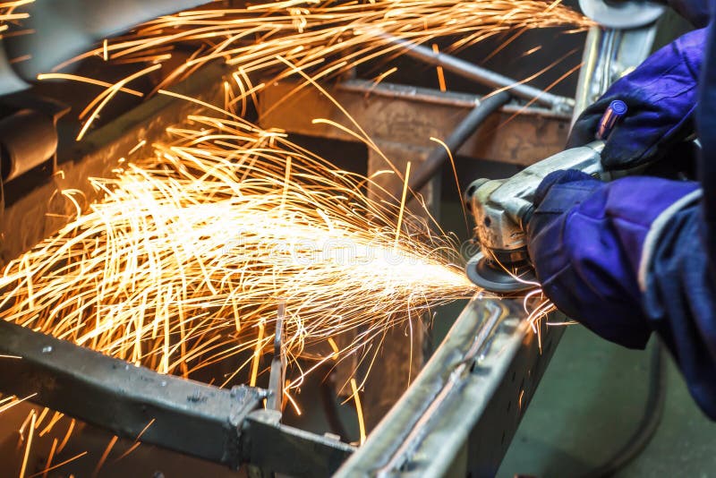 Grinding Machine on Work and Spark Movement Stock Image - Image of ...