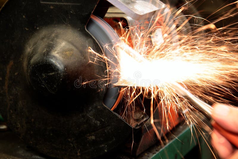 Grinding Metal with a Grinder in a Workshop Stock Photo - Image of hand ...