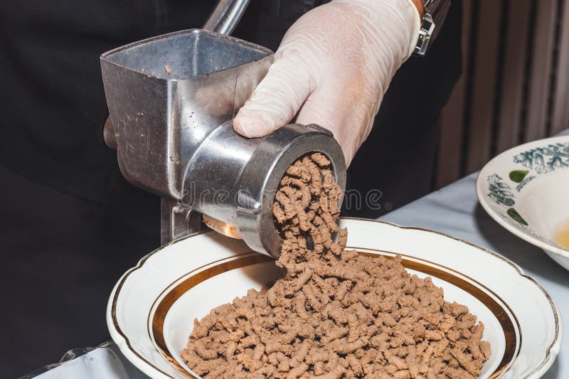 Grinding Mince with a Metal Grinder Stock Image - Image of workplace ...