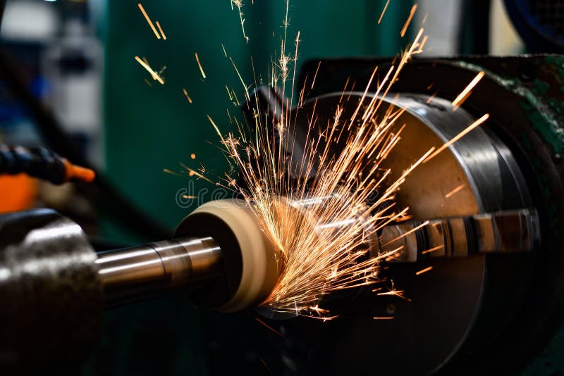 Grinding of Parts on a Machine, Sparks from an Abrasive Wheel Stock ...