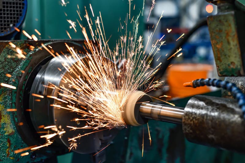 Grinding of Parts on a Machine, Sparks from an Abrasive Wheel Stock ...