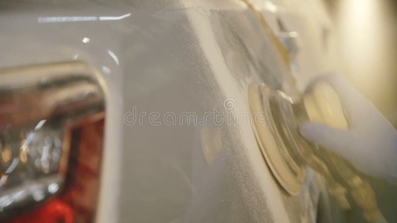 The Grinding Primered Car Surface with Grind Machine. 4K Stock Footage ...