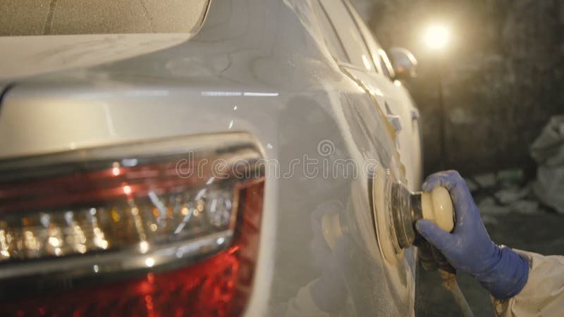 The Grinding Primered Car Surface with Grind Machine. 4K Stock Video ...