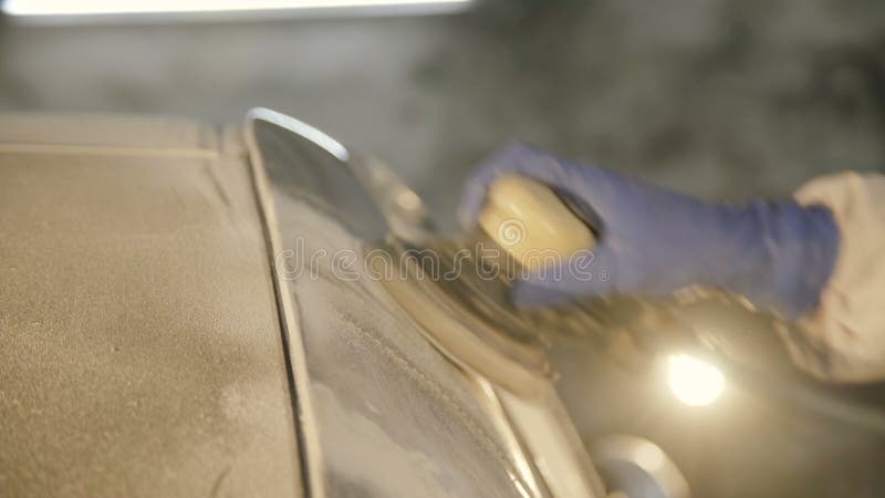 The Grinding Primered Car Surface with Grind Machine. 4K Stock Video ...