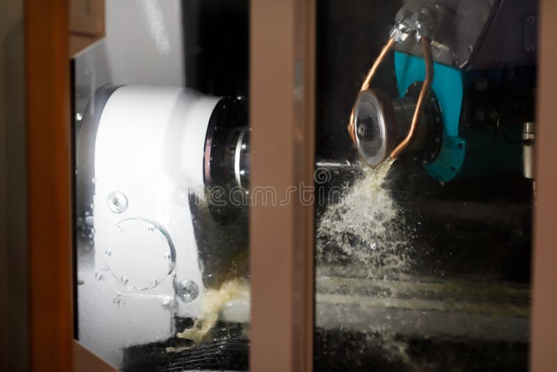 Grinding Process with Coolant Stock Image - Image of iron ...