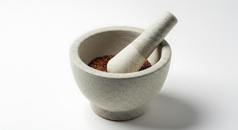 Grinding Spices in Mortar and Pestle on White Surface for Cooking Stock ...