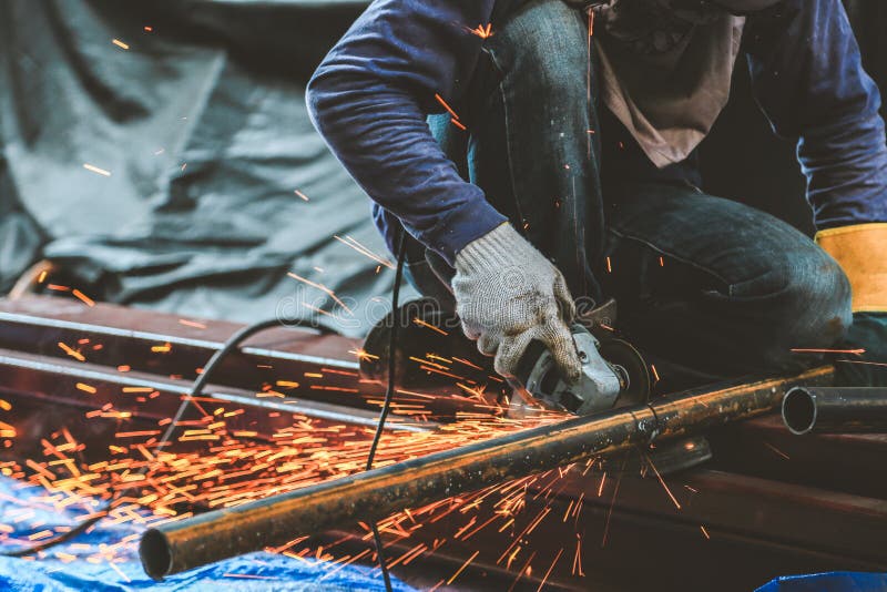 Grinding Steel and Steel Welding Stock Photo - Image of head ...