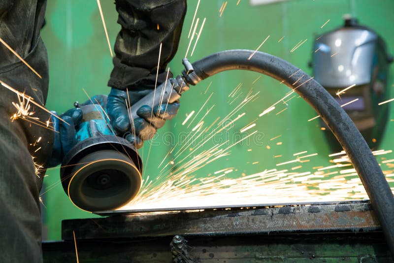 Grinding Steel Works in Workshop Stock Photo - Image of production ...