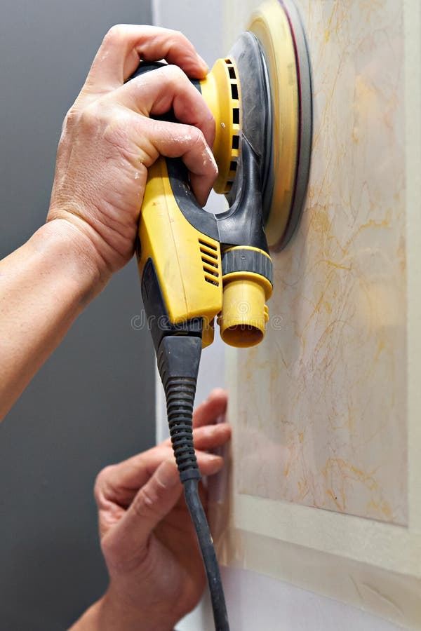 Grinding Wall Panel in Repair of House Stock Image - Image of glass ...