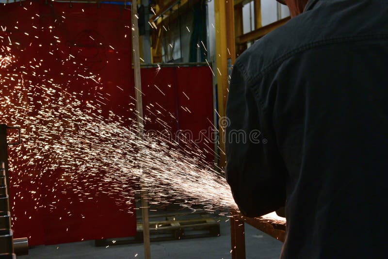 Grinding Wheels Polished, Sprays from the Processing Metal Stock Photo ...