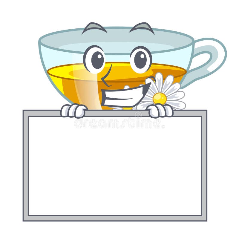 With Sign Cup Chamomile Tea Cartoon Above Table Stock Vector ...