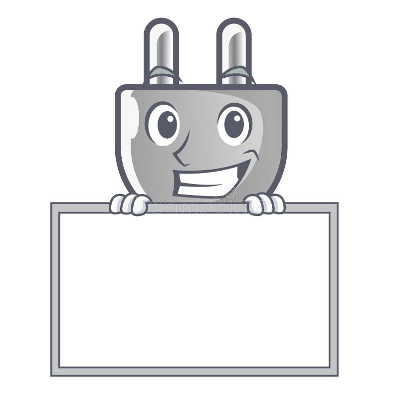 Grinning with Board Power Plug Stuck the Cartoon Wall Stock Vector ...