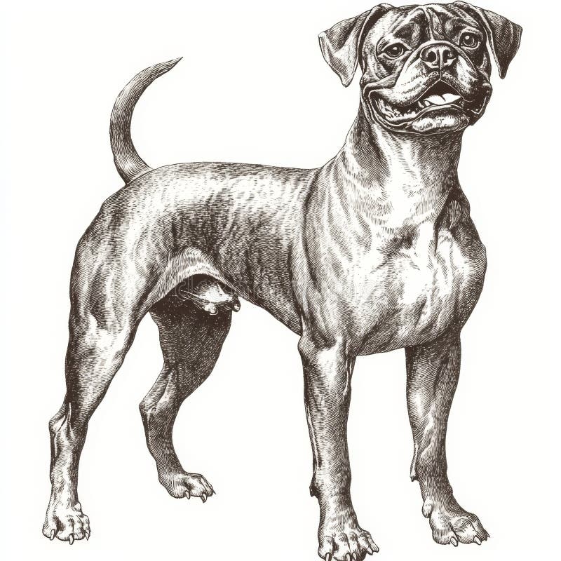 A Grinning Boxer with Its Characteristic Square Muzzle and Wagging Tail ...