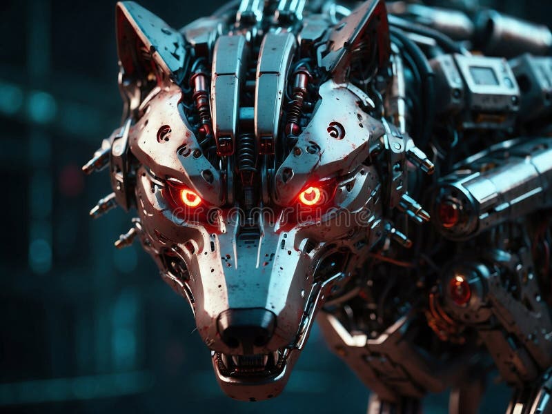 Cyber wolf with red eyes stock illustration. Illustration of monster ...