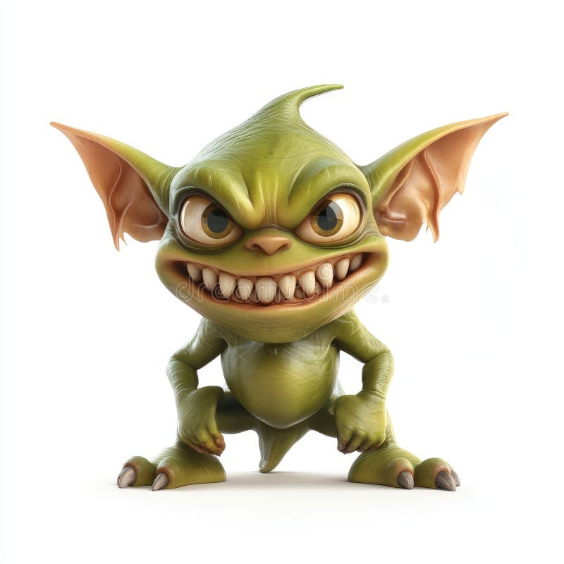 Grinning Green Goblin Character, 3D Render, Fantasy Creature Stock ...
