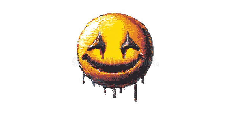 Grinning Pixel Art Smiley Face with Drips Isolated on Transparent ...