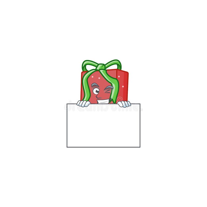 Grinning Red Gift Box Cartoon Character Style Hides Behind a Board ...