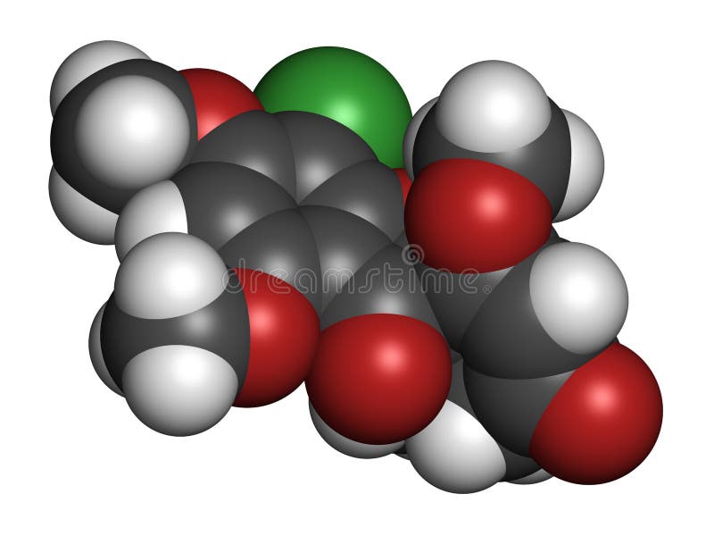 Griseofulvin Molecule 3d Rendering Flat Molecular Structure With