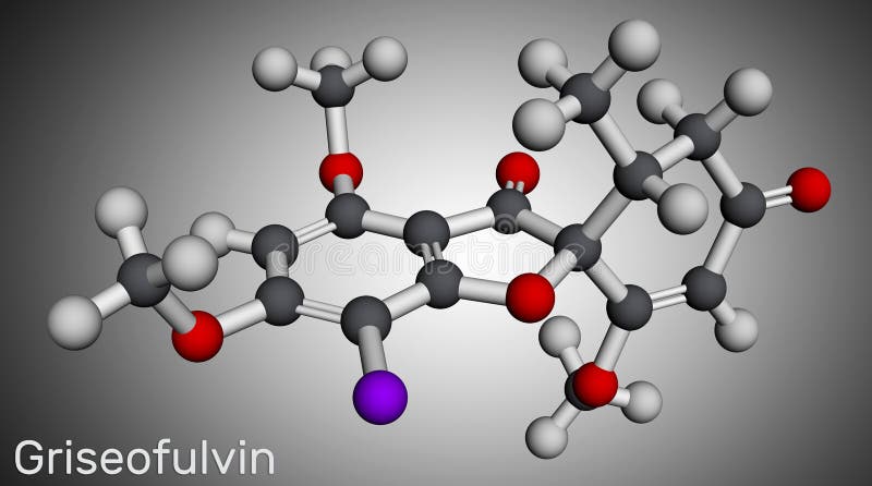 Griseofulvin Molecule 3d Rendering Flat Molecular Structure With