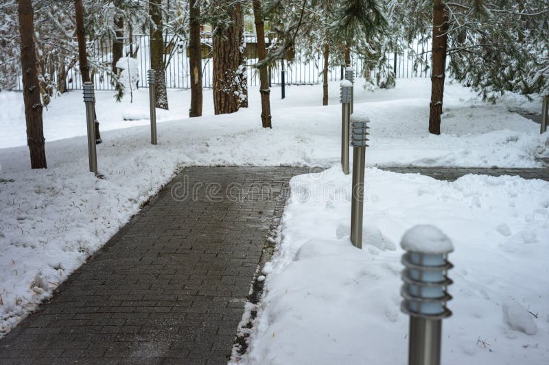 Gritted with Salt Tiled Path Stock Image - Image of slippery, path ...