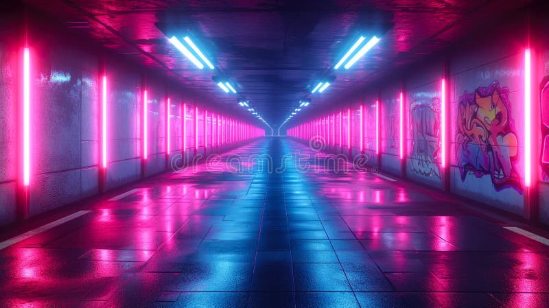 Gritty Cyberpunk City with Turquoise Neon Glow. Stock Illustration ...