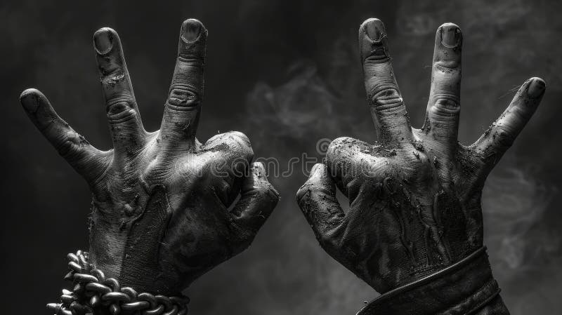 Gritty Hands Displaying Heavy Metal Rock Sign in Dramatic Black and ...