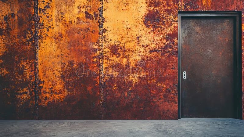 A Gritty Industrial Backdrop Featuring a Rusty Metal Wall, a Door, and ...