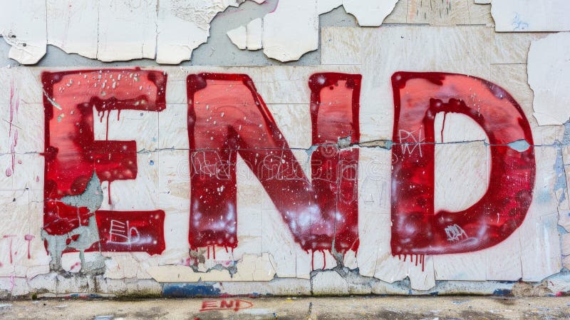 Gritty Red END Graffiti on Cracked White Wall Stock Image - Image of ...