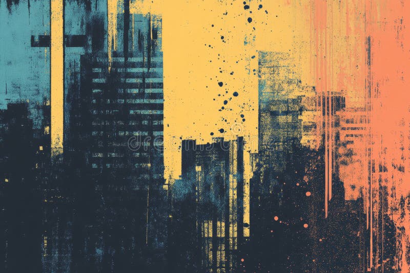 A Gritty Risograph-style Cityscape Background with High-contrast Urban ...