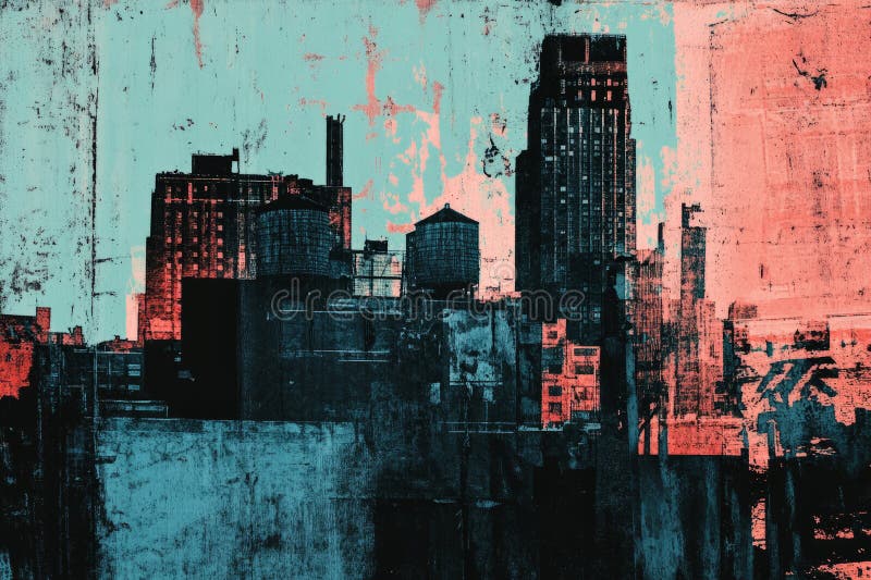 A Gritty Risograph-style Cityscape Background with High-contrast Urban ...