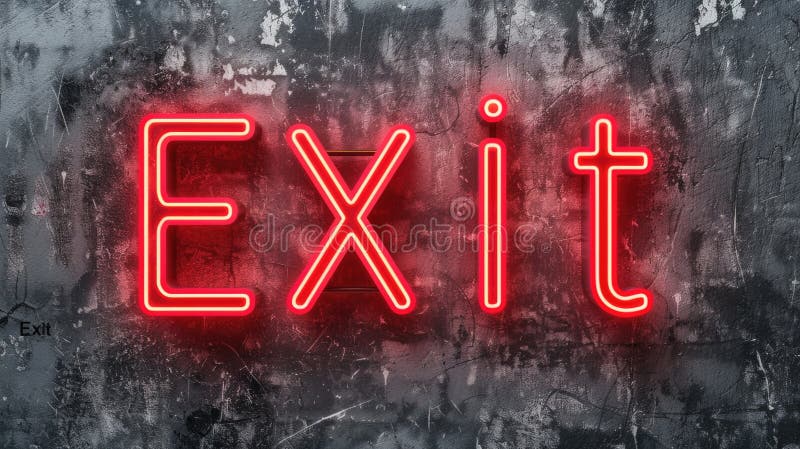 Gritty Urban Exit Neon Sign on Concrete Wall Stock Image - Image of ...