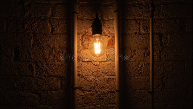 Gritty Urban Setting with Glowing Light Bulb Cast Shadows on Textured ...