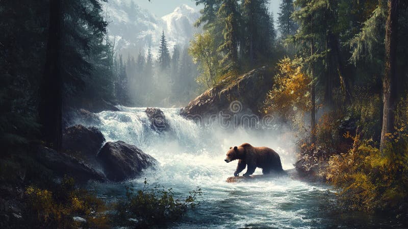 Grizzly Bear Catching Salmon Rushing River Stock Photos - Free ...