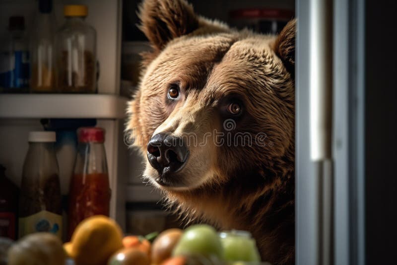 Grizzly Bear Checking the Fridge for Snacks. Generative AI Image. Stock ...